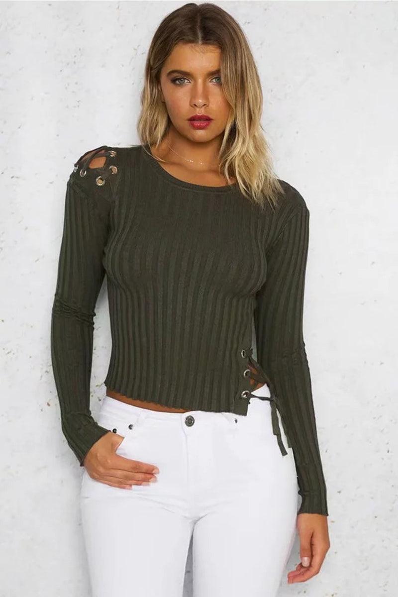 CROPPED LACE-UP ONE SHOULDER, ONE SIDE SWEATER – B ANN'S BOUTIQUE, LLC