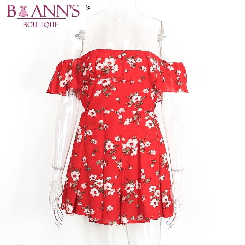RED RUFFLE FLOWER POWER ROMPER – B ANN'S BOUTIQUE, LLC