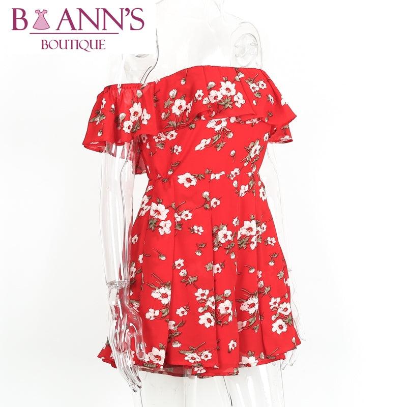 RED RUFFLE FLOWER POWER ROMPER – B ANN'S BOUTIQUE, LLC